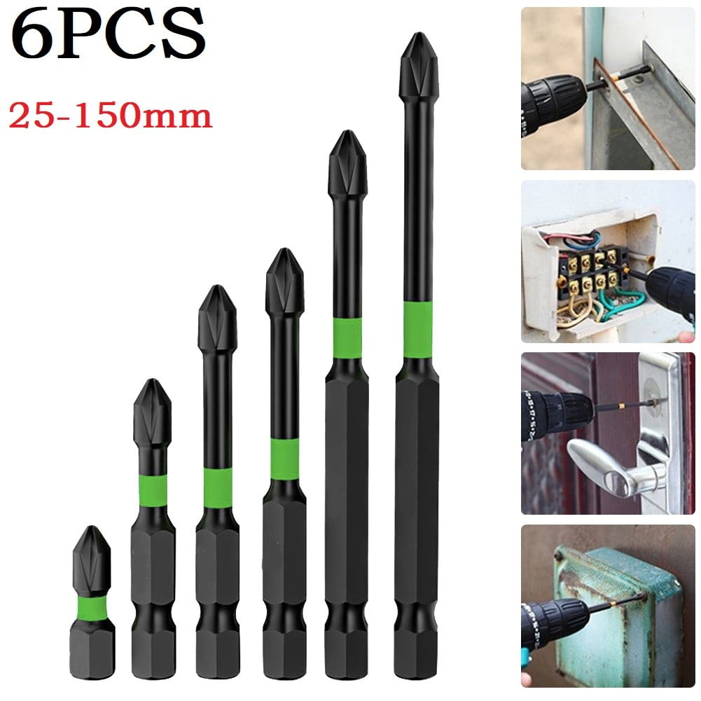 6PCS PH2 Magnetic Batch Head Cross Screwdriver Hardness Drill Bit ...