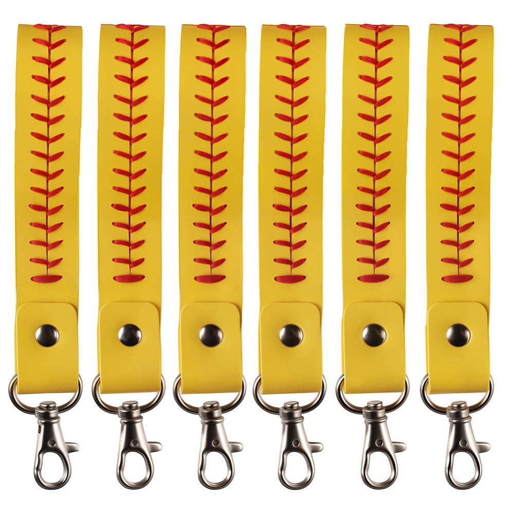 6PCS PU Leather Baseball Keychain Lanyard Sports Softball Bulk Key Fob ...