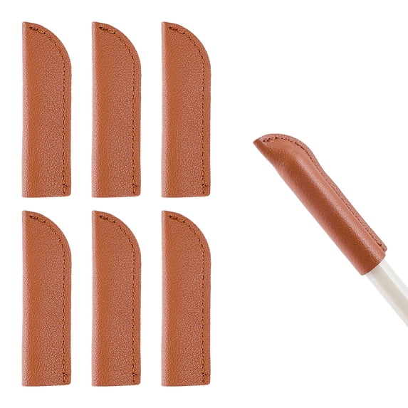 6PCS PU Leather Single Pen Caps Sleeves Brown Vintage Leather Pencil ...