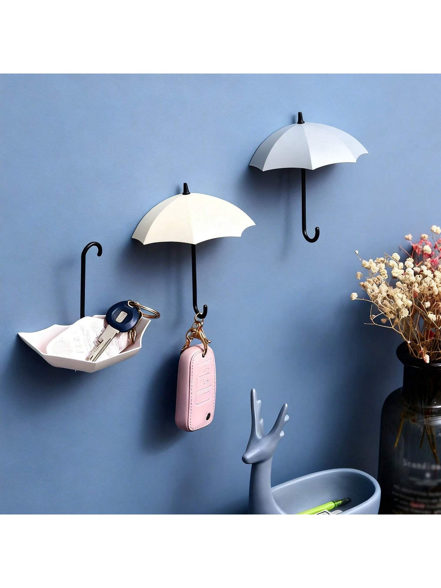 6PCS Pink + Blue + Green Key Rack Colorful Umbrella Wall Rack Wall Key ...