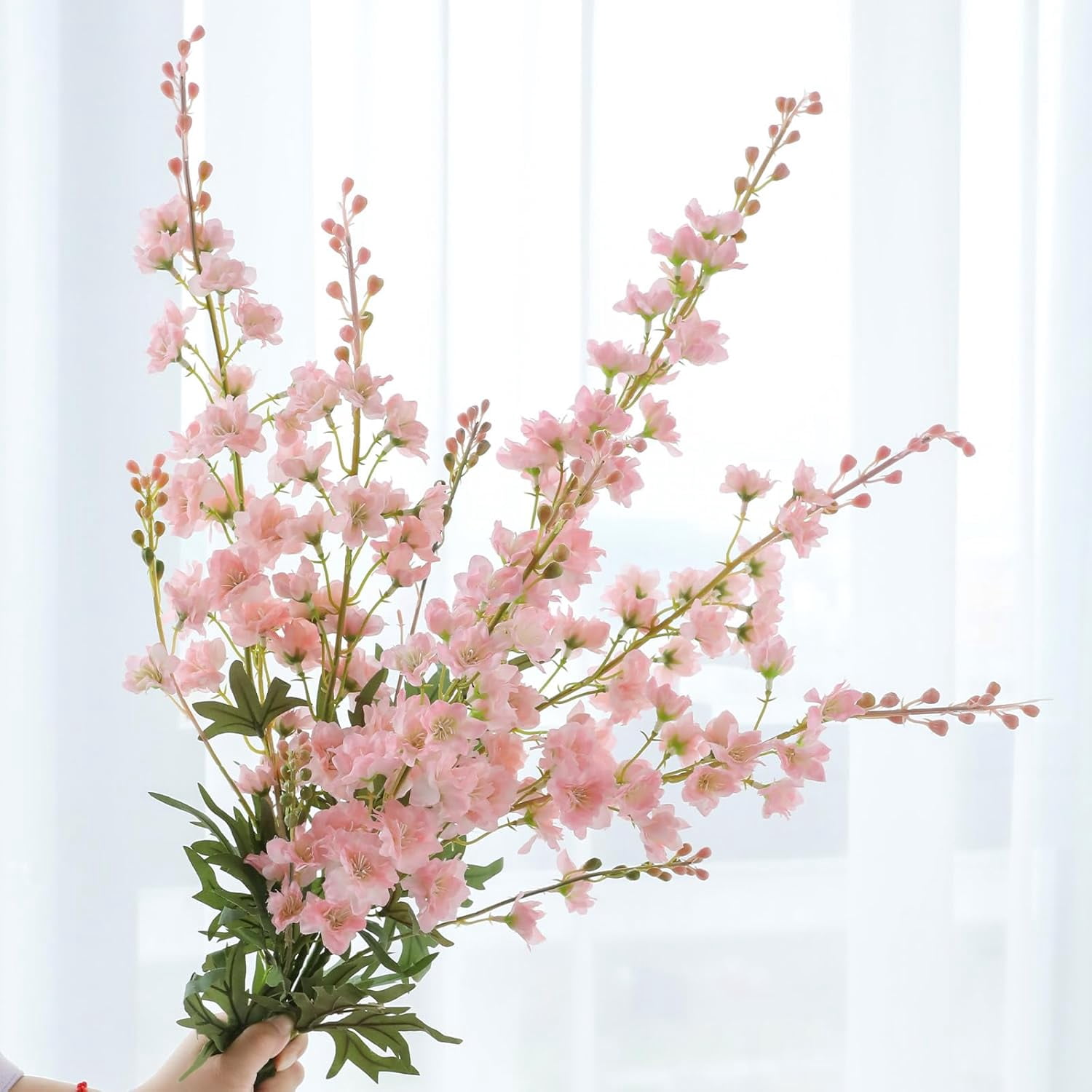 6PCS Pink Delphinium Artificial Flowers, Long Stem Faux Larkspur Silk ...