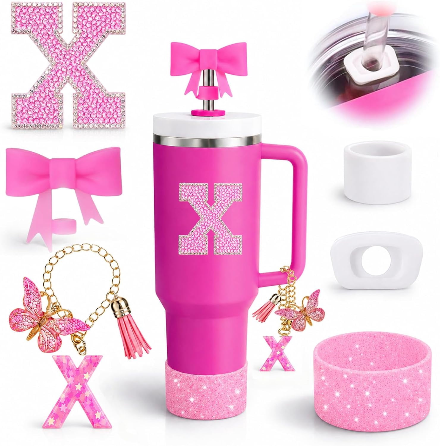 6PCS Pink Stanley Cup Accessories Set, Initials Decorations for Stanley ...