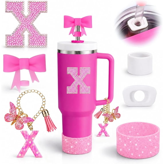 6PCS Pink Stanley Cup Accessories Set, Initials Decorations for Stanley ...