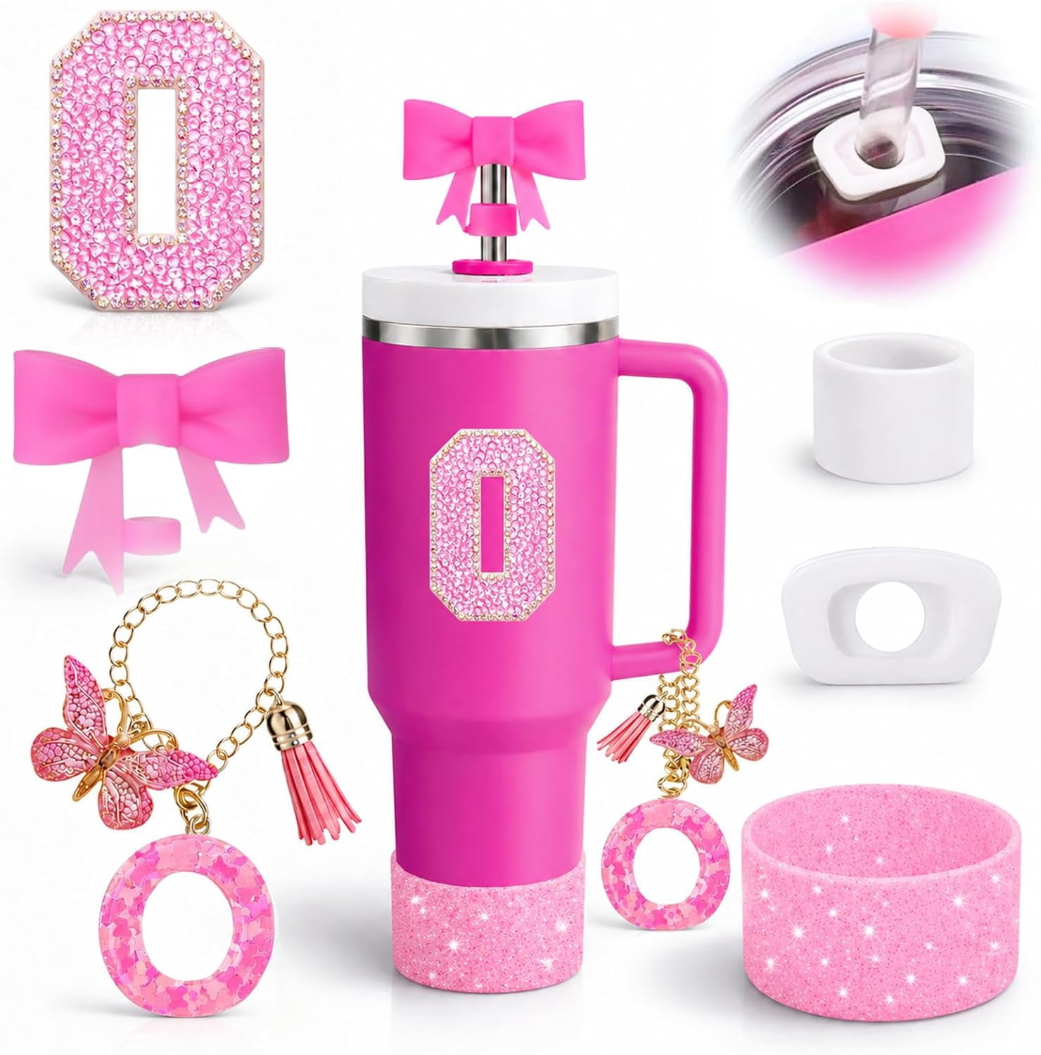 6PCS Pink Stanley Cup Accessories Set, Initials Decorations for Stanley ...