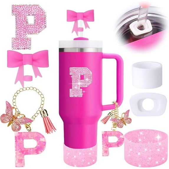 6PCS Pink Stanley Cup Accessories Set, Initials Decorations for Stanley ...