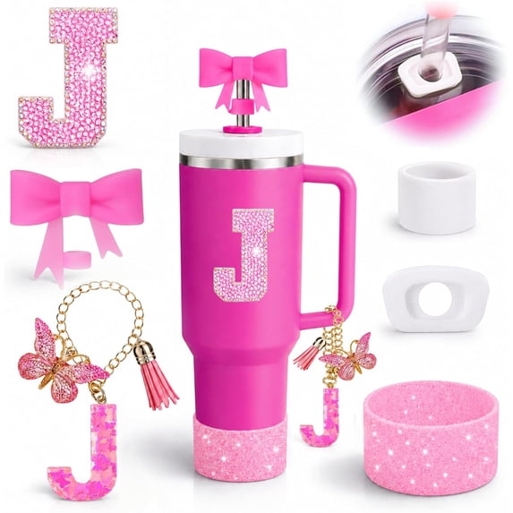 6PCS Pink Stanley Cup Accessories Set, Initials Decorations for Stanley ...