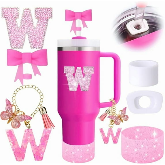 6PCS Pink Stanley Cup Accessories Set, Initials Decorations for Stanley ...
