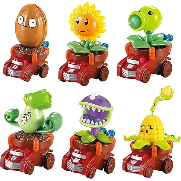 6PCS Plants and Zombies Rally Car Toys Action Figures PVZ Toys Set 1 2 ...