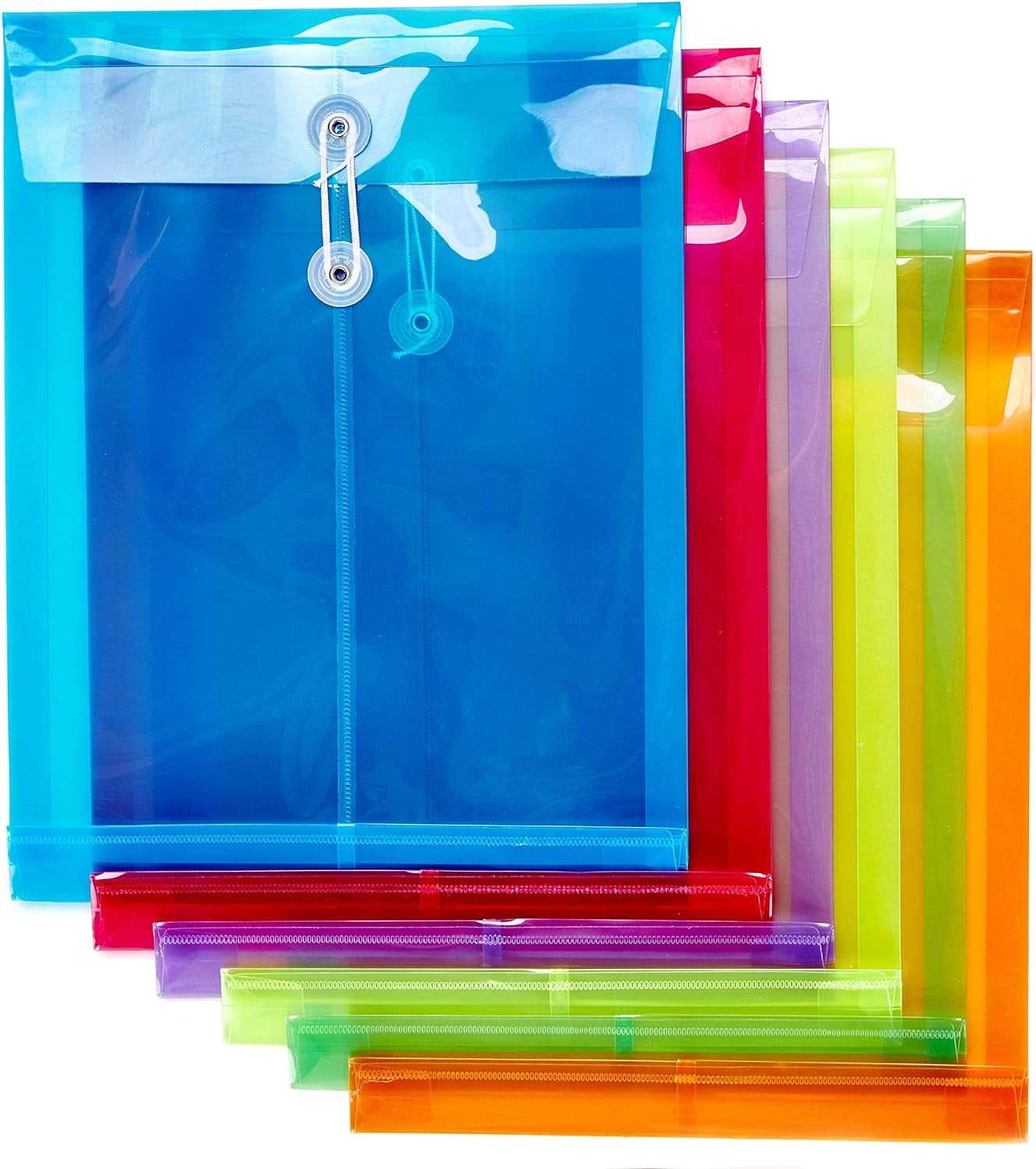 6PCS Plastic Poly Envelopes Expandable Files Document Folders with Button & String Tie Closure ...