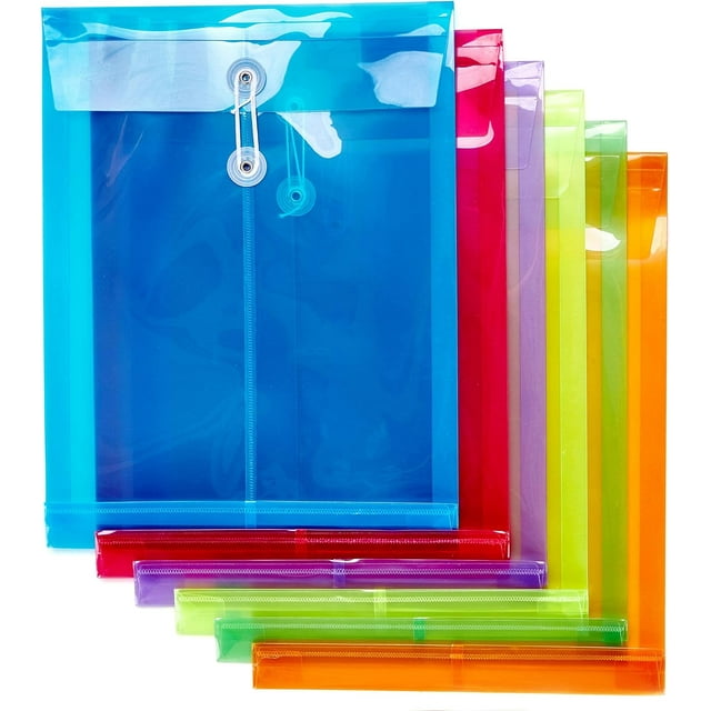 6PCS Plastic Poly Envelopes Expandable Files Document Folders with Button & String Tie Closure ...