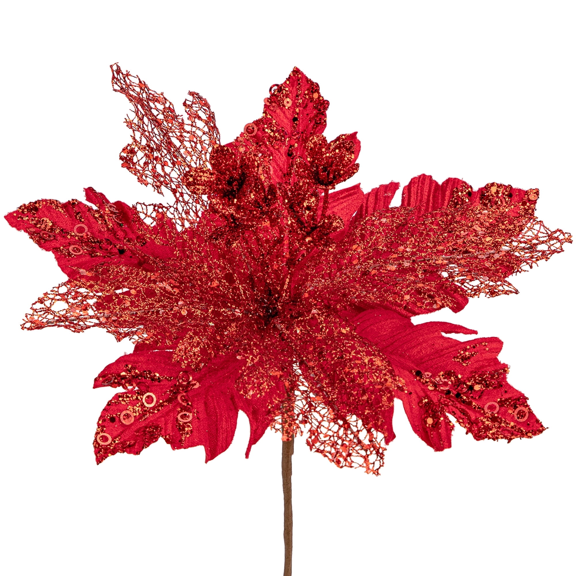 6PCS Poinsettias Christmas Tree Flowers 9.8'' Artificial Christmas ...