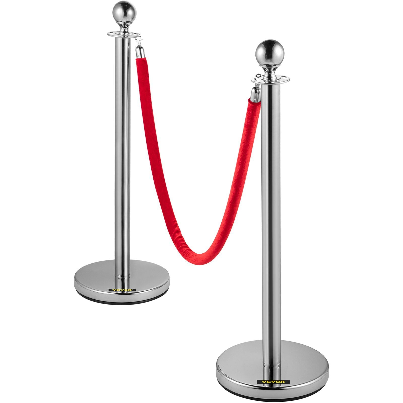 6PCS Red Rope Stanchion with Silver Posts, Heavy Duty Crowd Control ...