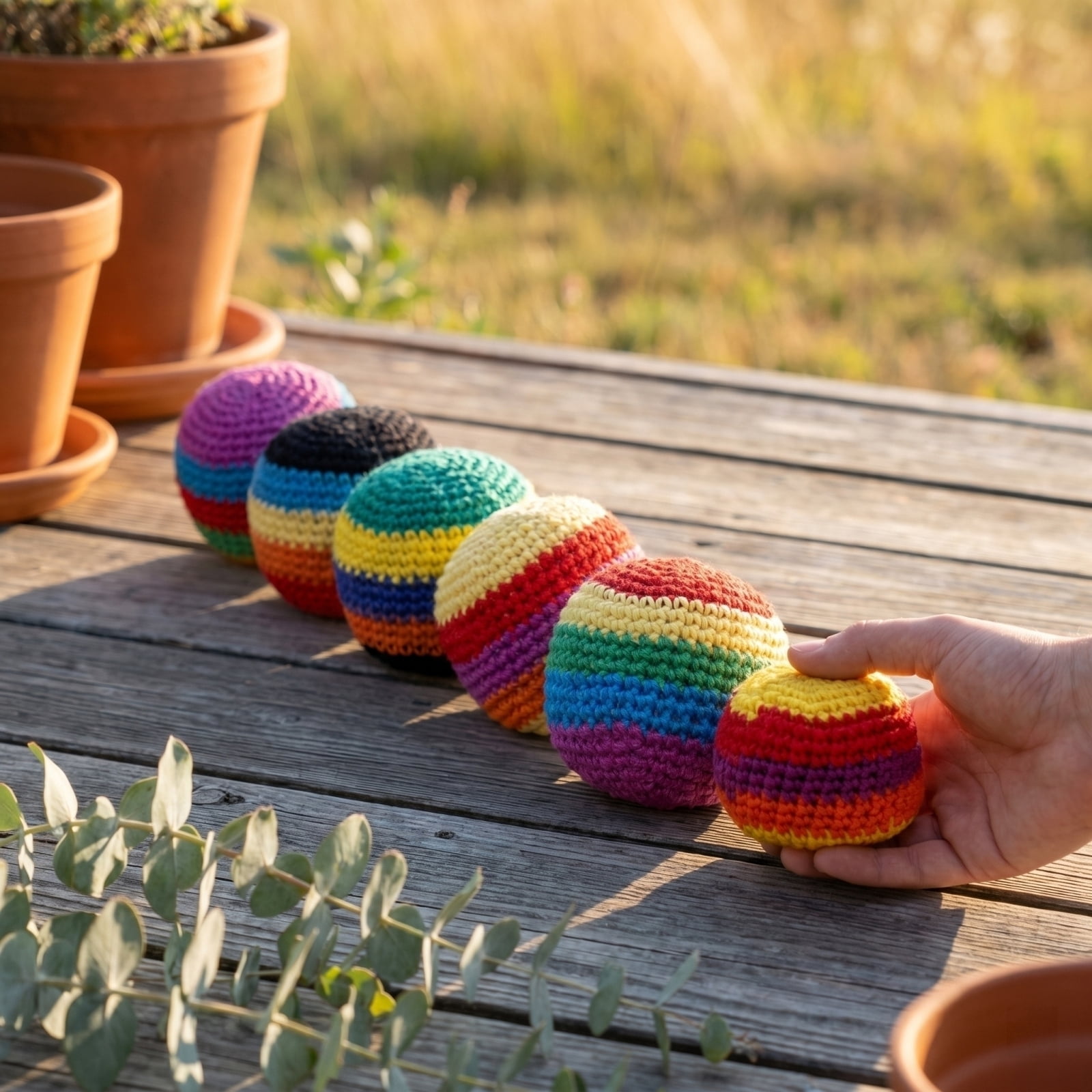 6PCS Retro Crochet Hacky Sack Set, Colorful Knitted Kick Bag for Adults ...