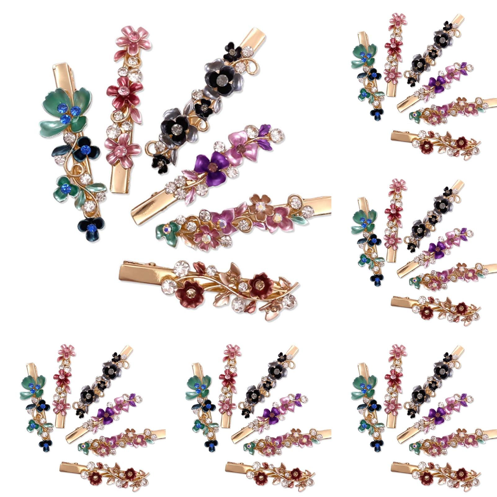 6PCS Rhinestone Bling Flower Small Mini Barrette Decorative Hair Clips ...