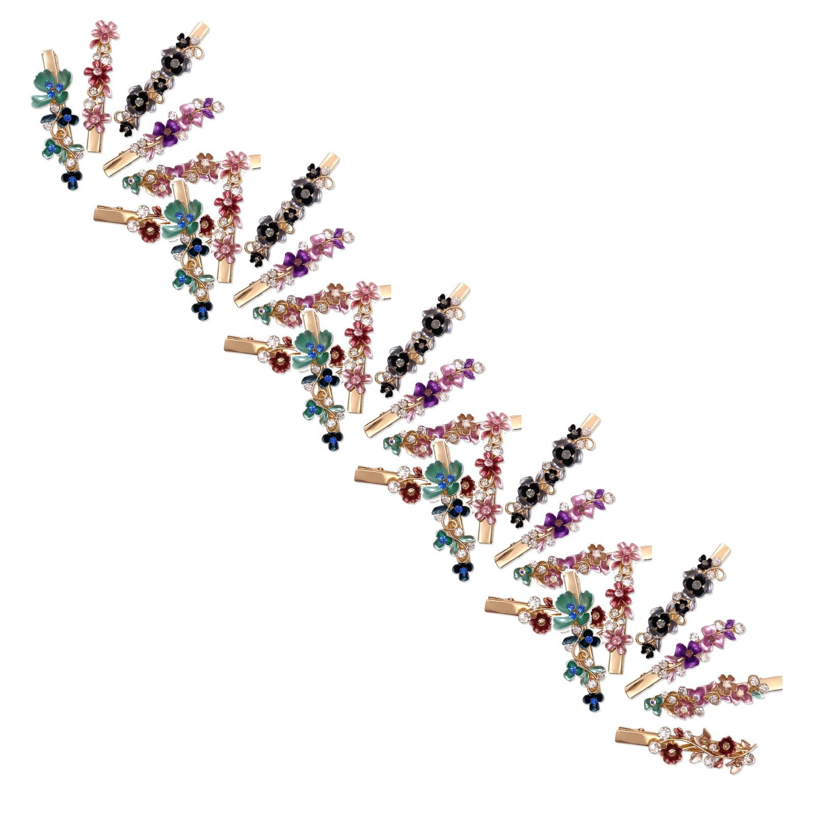 6PCS Rhinestone Bling Flower Small Mini Barrette Decorative Hair Clips ...