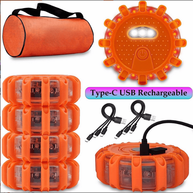 6pcs Roadside Flashing Flares Safety Warning Light Emergency Led Strobe