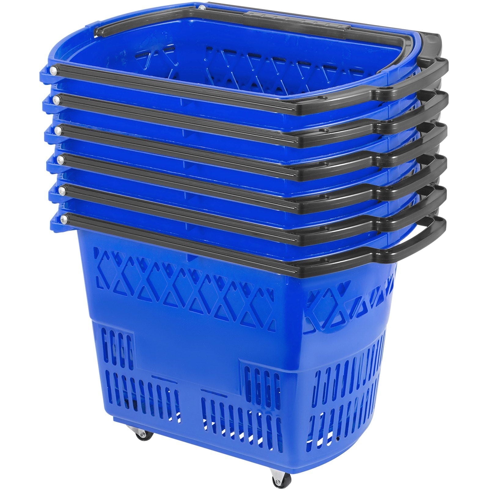 6PCS Rolling Shopping Carts with Wheels, Blue Plastic Shopping Baskets ...