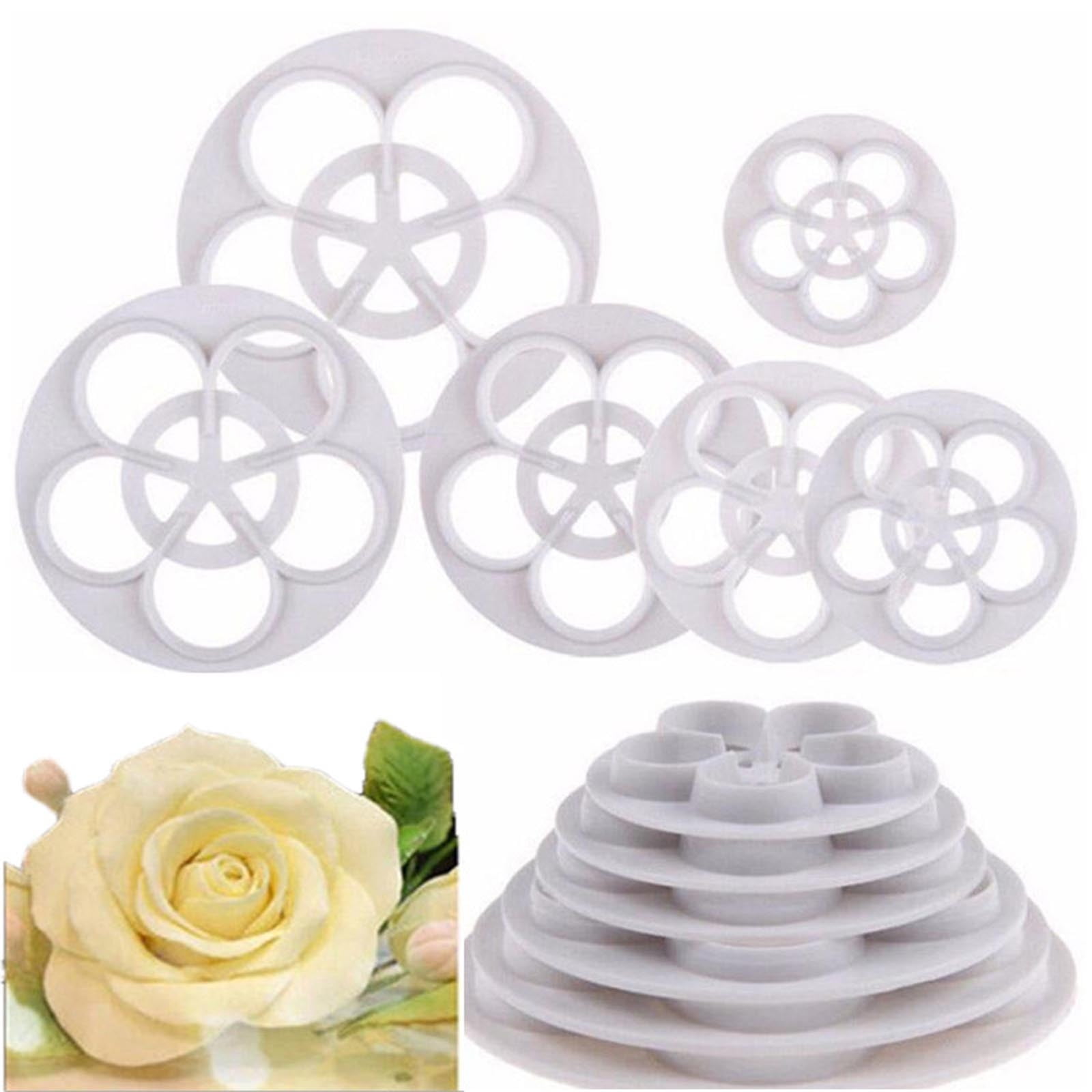 6PCS Rose Flower Fondant Cutter Set - Embossed Cake Decorating Moulds ...