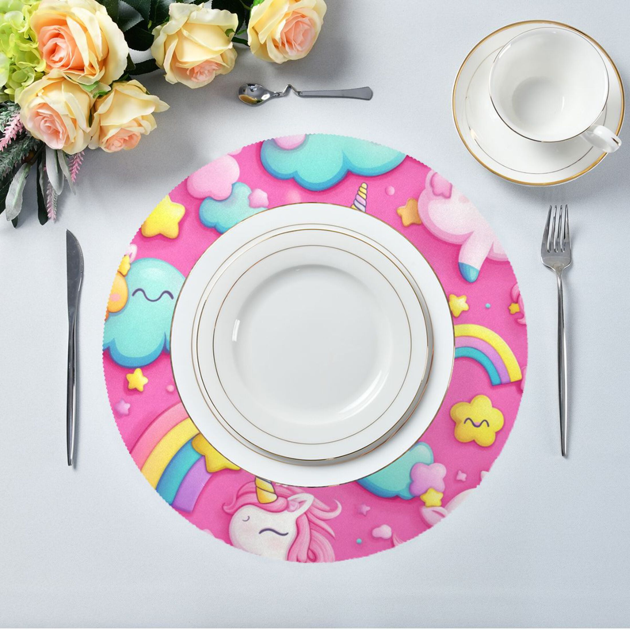 6PCS Round Placemats Heat Resistant Anti Slip Dining Table Place Mats ...