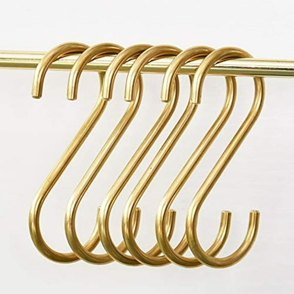 6PCS S Shape Hooks Brass, Gold Heavy Duty Towel Rack Hangers for ...