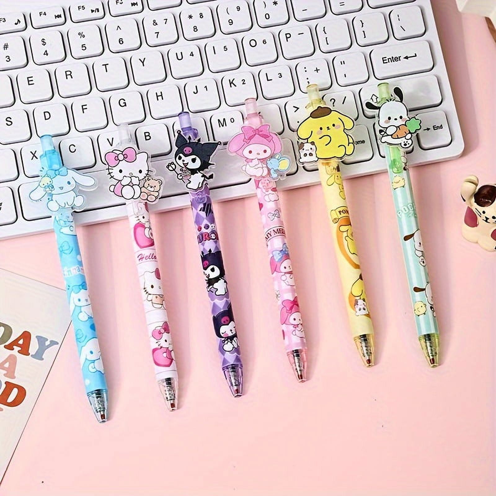 6PCS Sanrio Hello Kitty Gel Pens Cartoon Quick-drying Black 0.5mm Push ...