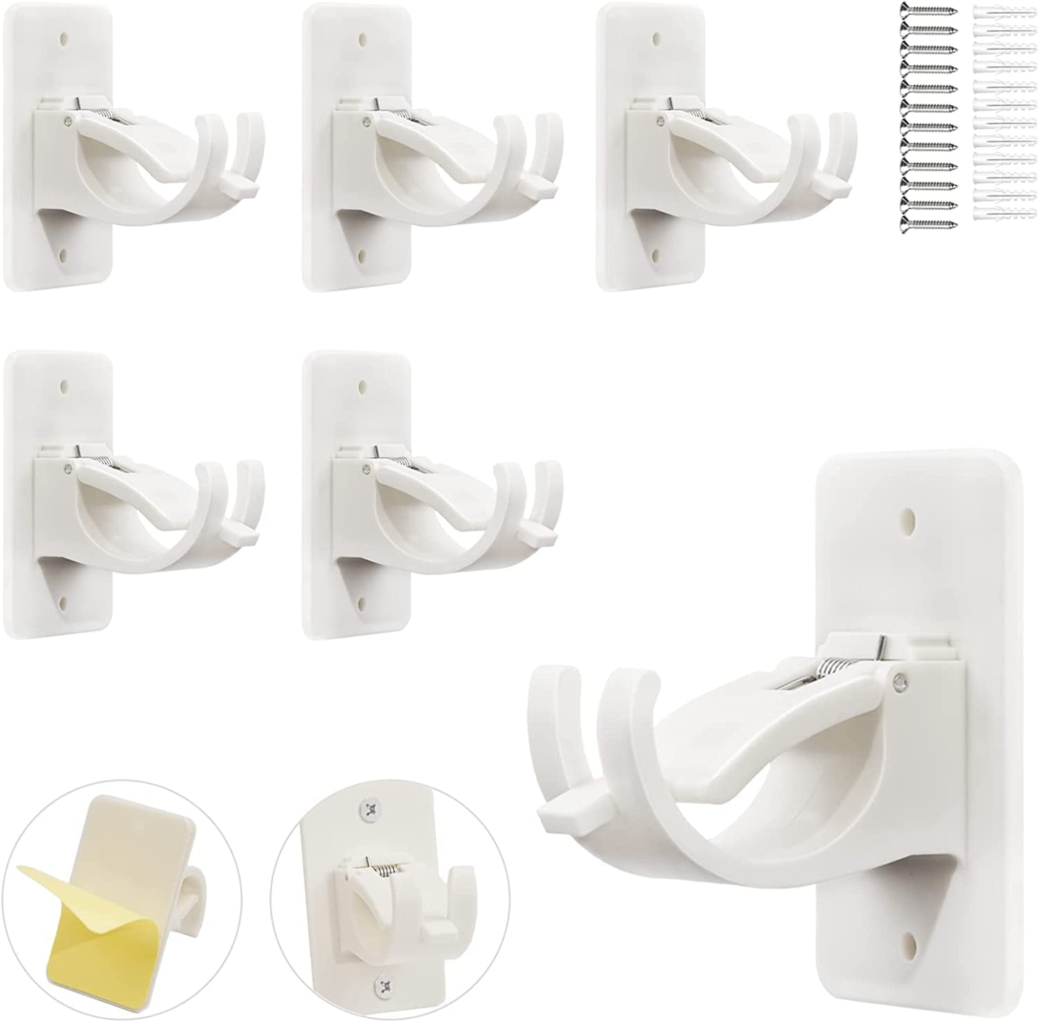 6PCS Self Adhesive Curtain Rod Bracket, Adjustable Curtain Rod Holders ...