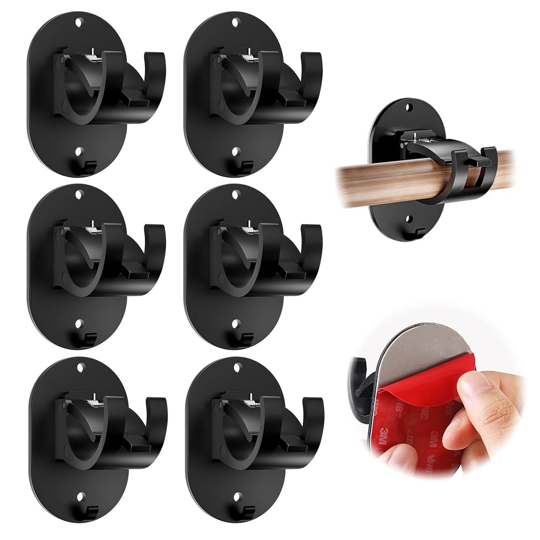 6PCS Self Adhesive Curtain Rod Holders,No Drill Curtain Rod Holder,No ...