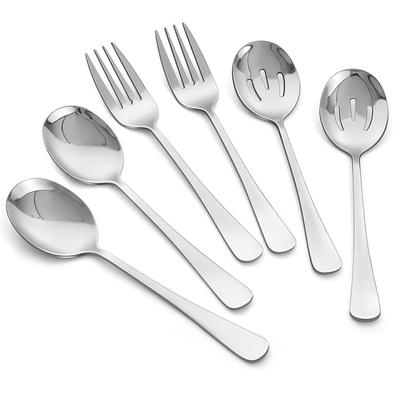 6PCS Serving Spoons and Forks Set- Solid Spoon x 2, Slotted Spoon x 2 ...