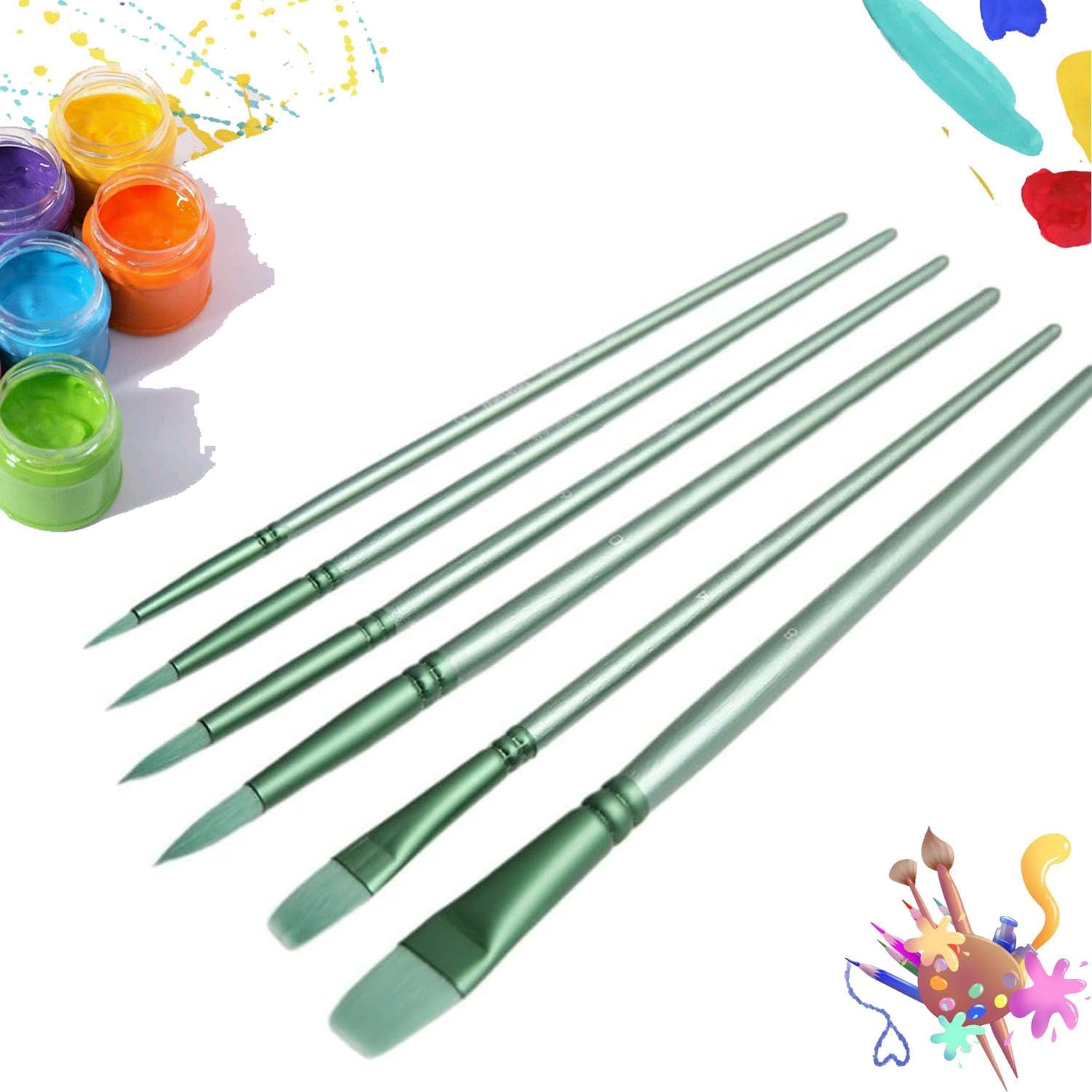 6PCS/Set Nylon Hair Smoothly Brush Paint by Numbers, Nylon Brush Set ...