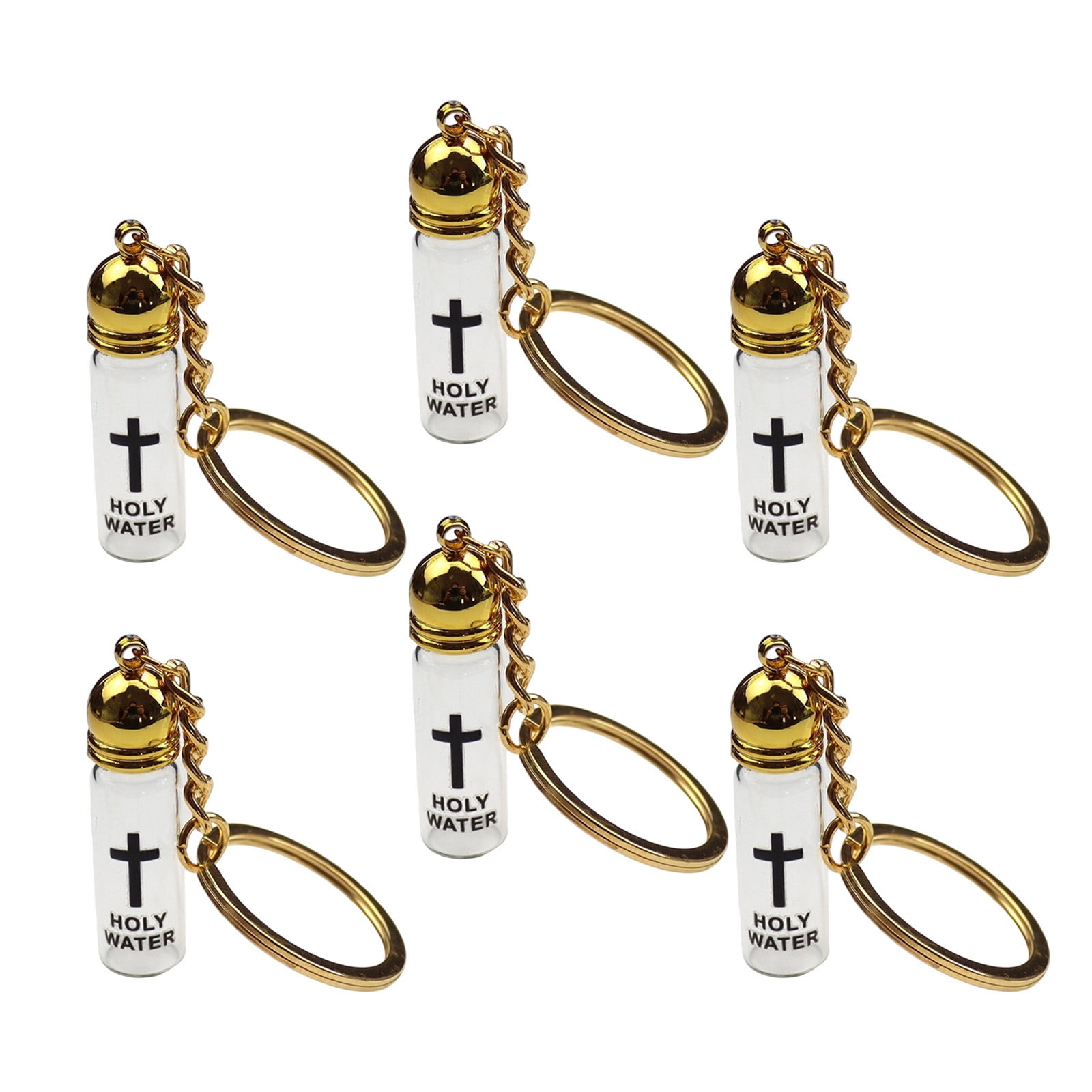6PCS Shatterproof Glass Crucifix Keyring Portable Holy Water Container ...