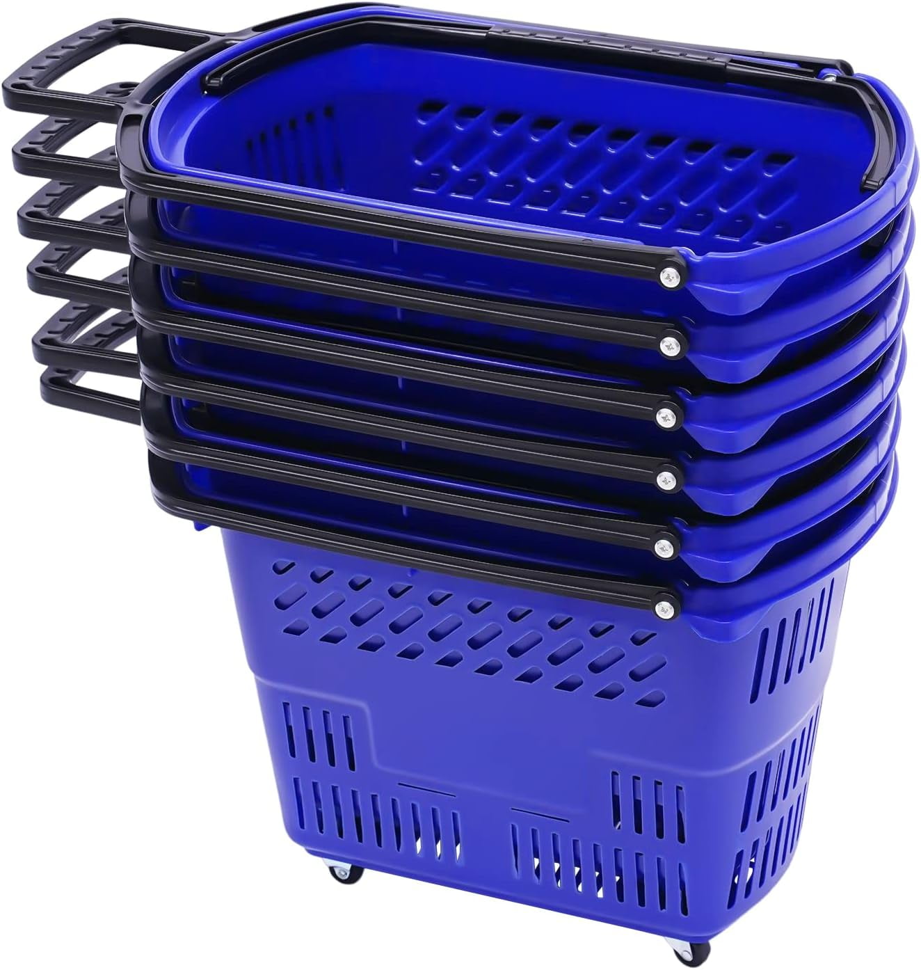 6PCS Shopping Carts, 35L/9.2gal Plastic Rolling Shopping Basket with Wheels, Shopping Baskets ...