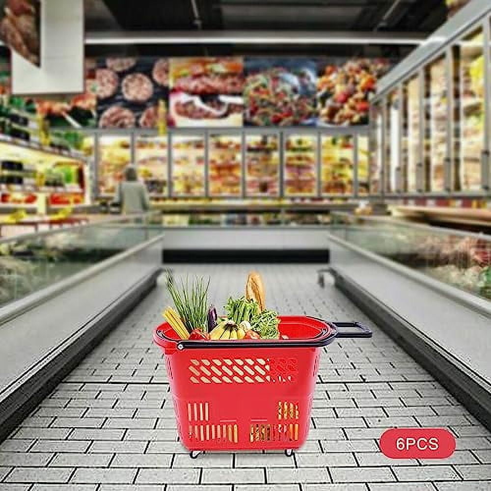 6PCS Shopping Carts, 35L w/Wheels and Handle, Shopping Basket Plastic ...