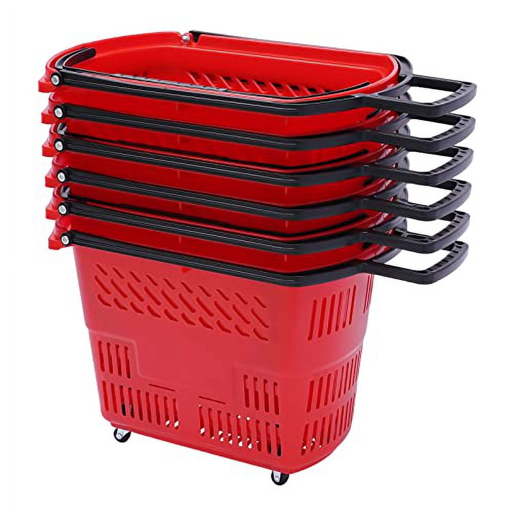6PCS Shopping Carts with Wheels and Handle, 35L Red Shopping Basket ...
