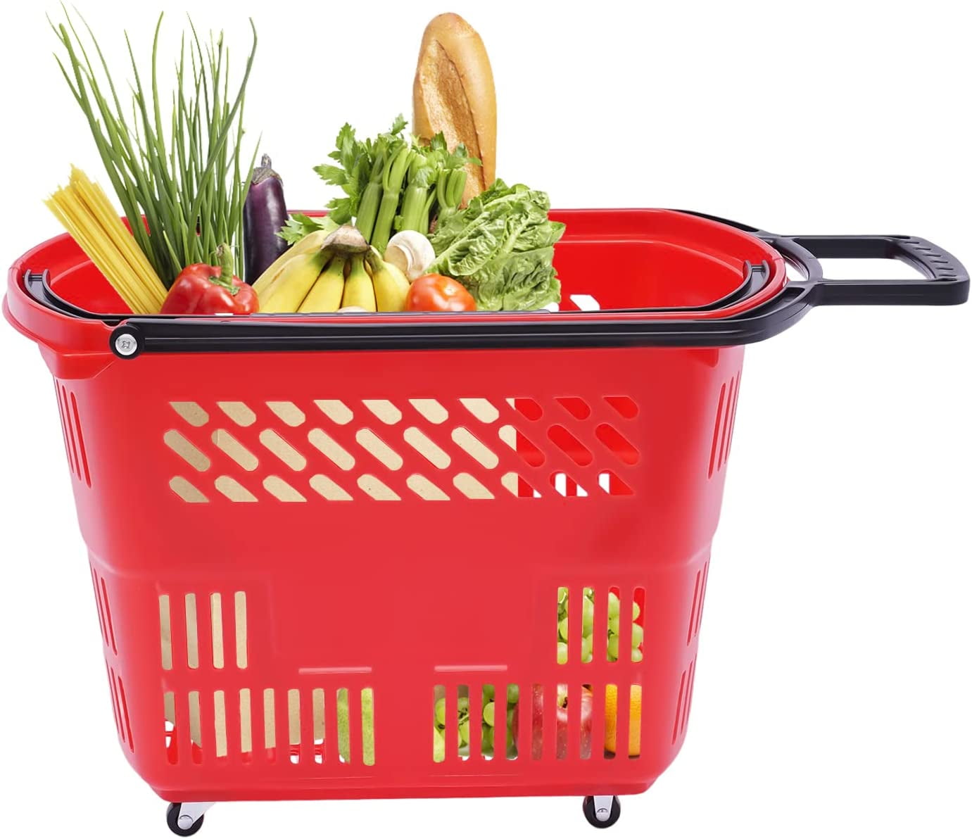 6PCS Shopping Carts with Wheels and Handle, Plastic Shopping Basket Red ...