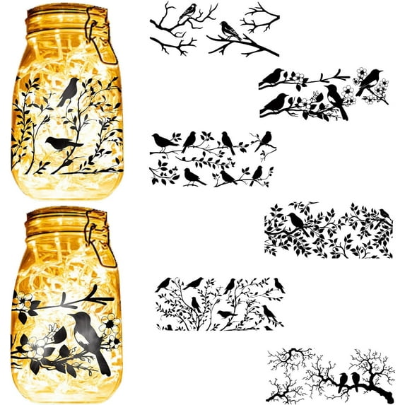 6PCS Silhouettes Stickers Mason Jar Cutouts Decals Birds on Branch ...