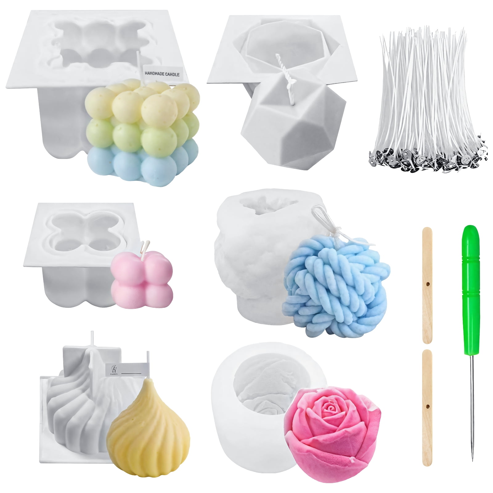 6PCS Silicone Candle Molds, DIY Candle Making Kit 6 Styles, 3D Silicone ...