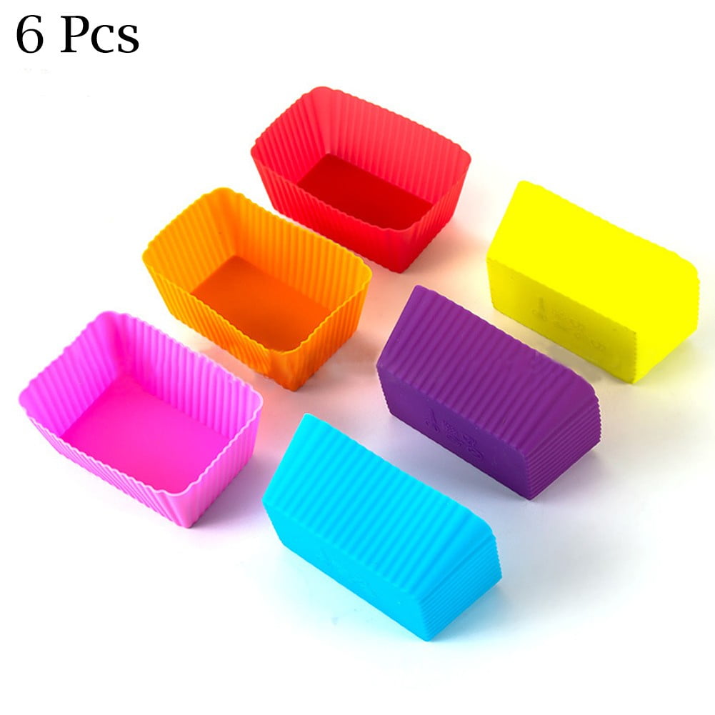 6PCS Silicone Rectangle Cake Mould Soft Muffin Cupcake Liner Bake Cup ...