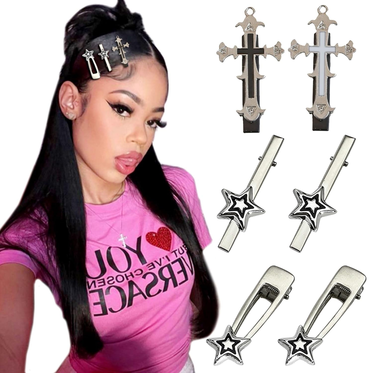 6PCS Silver Kawaii Hair Y2K Hair Clip Y2k Accessories Star Y2k Hair ...