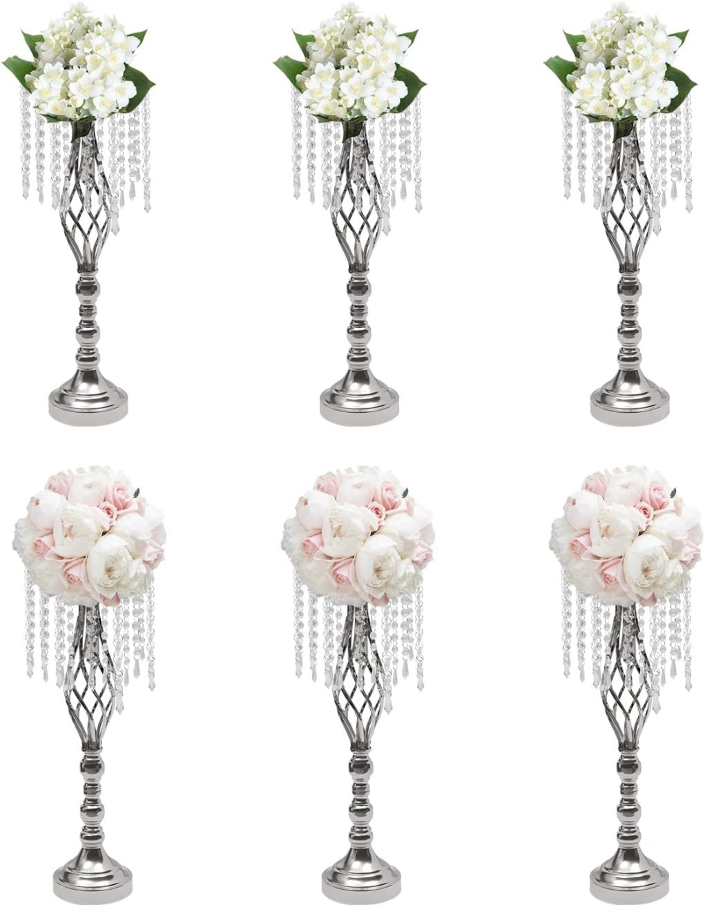 6PCS Silver Metal Flower Vases Crystal Flower Stand Wedding ...