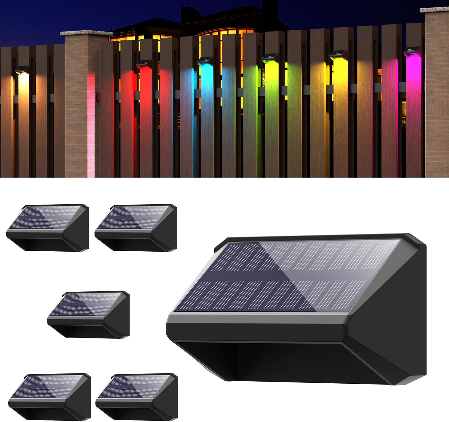 6PCS Solar Fence Light, Warm White Cold White and RGB Fixed Colors Step ...