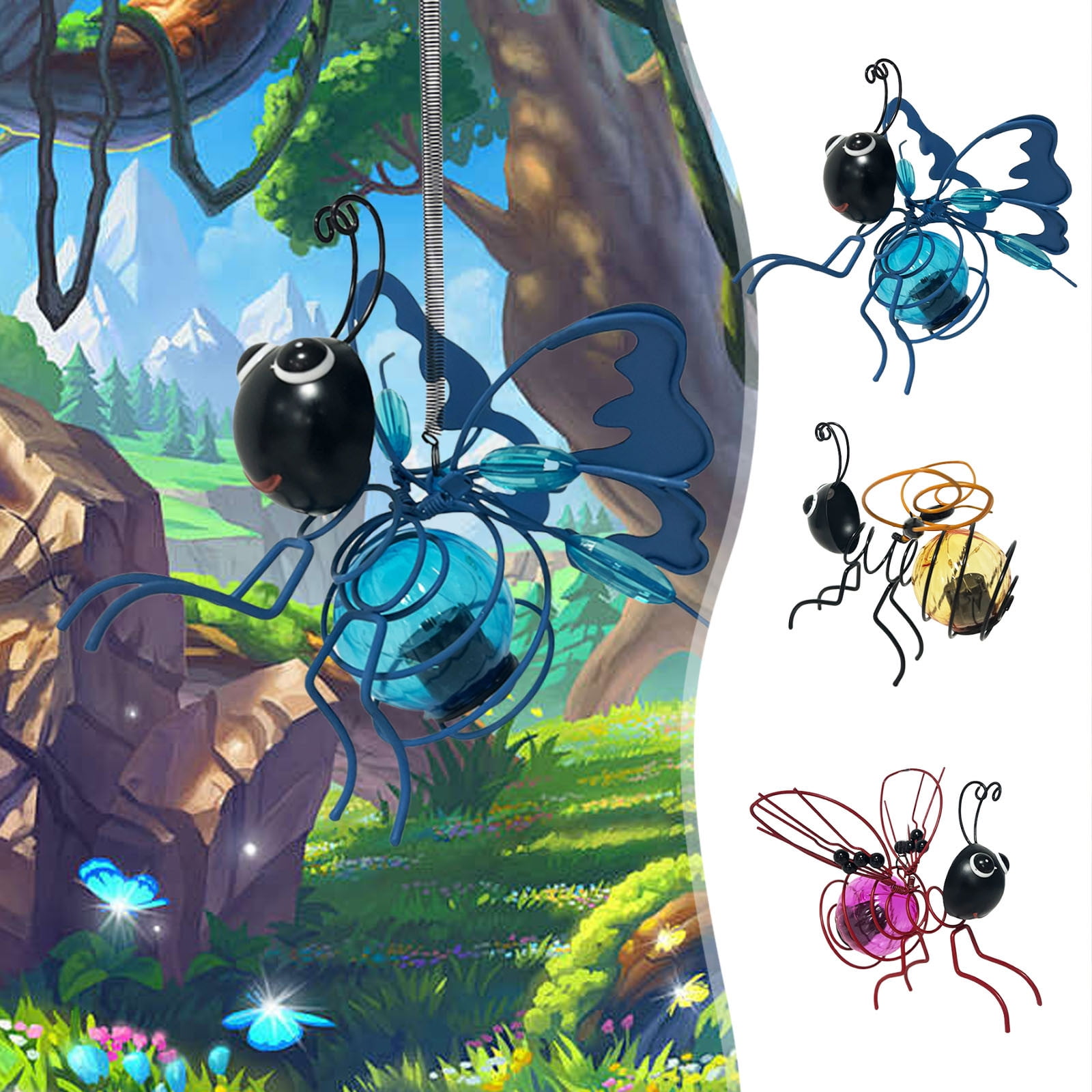 6PCS Solar-Powered Hanging Bee Light - Metal LED Outside Bugs with ...