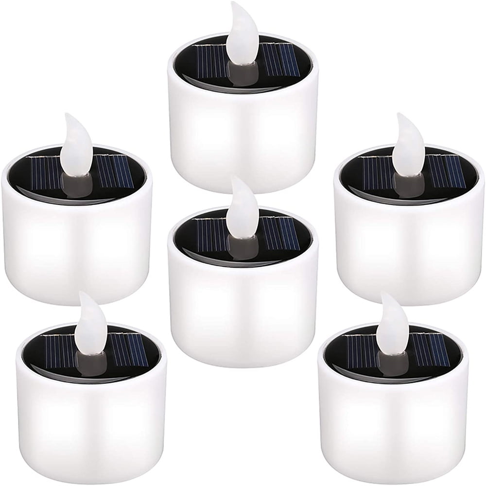 6PCS Solar Tea Light Waterproof Rechargeable Flickering Flameless LED ...