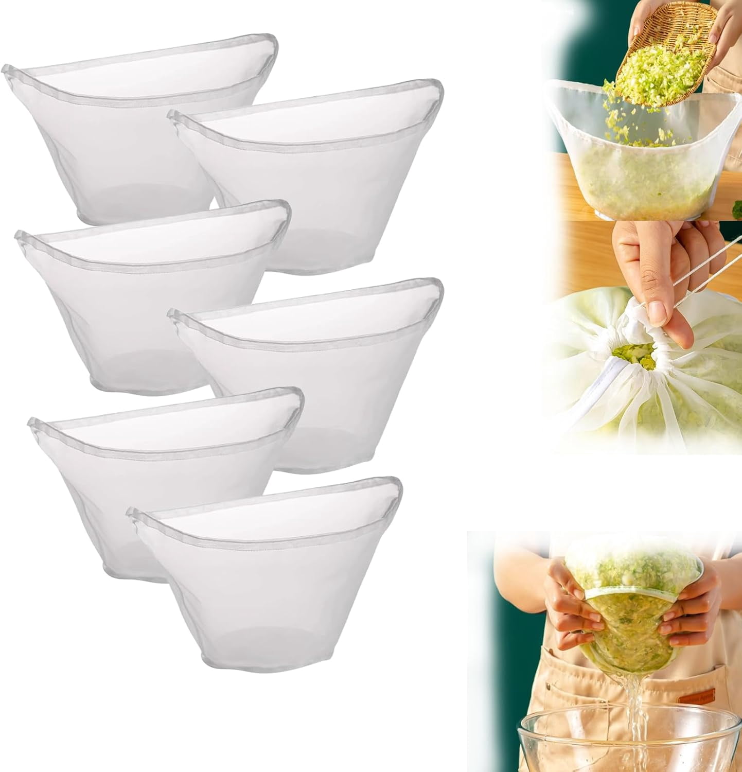 6PCS Soy Milk Filter Bag,All Purpose Food Mesh Strainer,Reusable Food ...