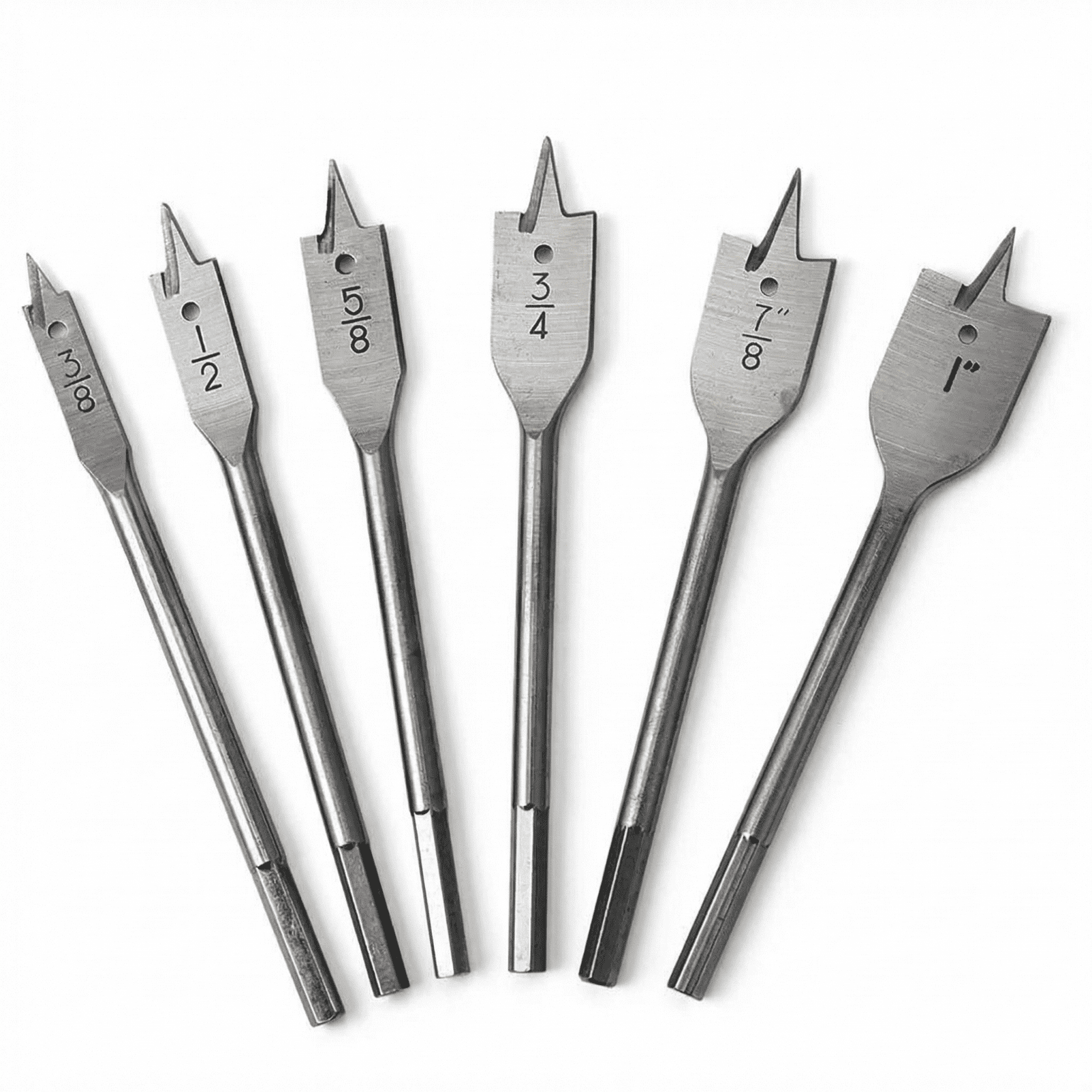 6PCS Spade Drill Bit Set Paddle Flat Bits, 3/8"-1",Hex Shank Quick ...