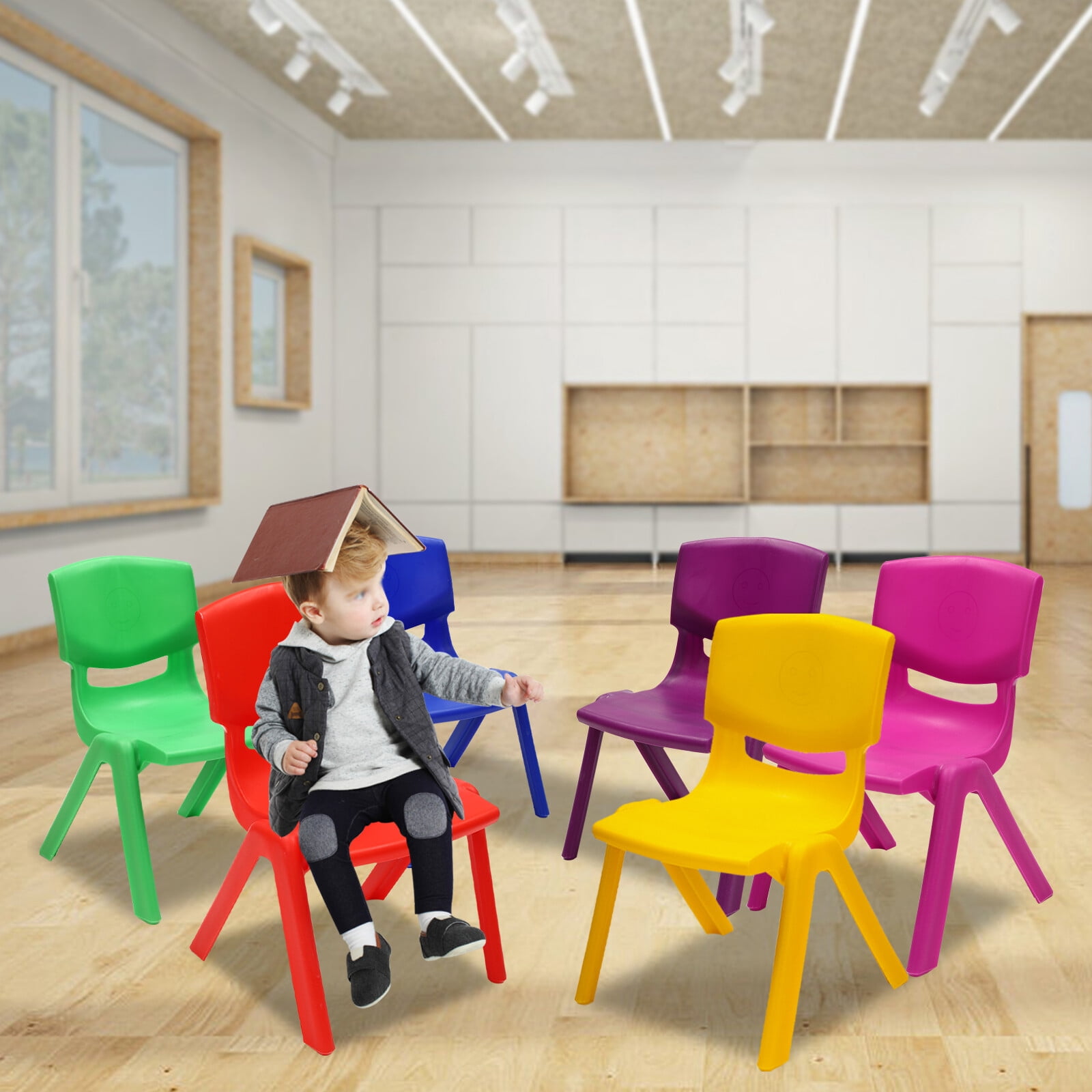 6PCS Stackable L-Shaped School Chairs Multicolor Kids Plastic Stack ...