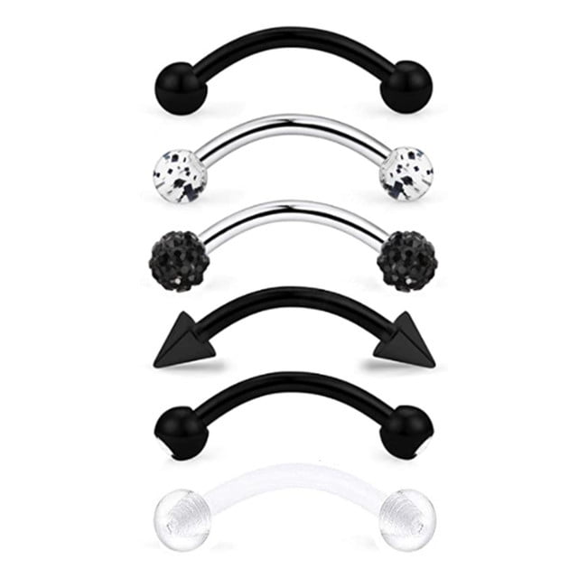6PCS Stainless Steel Crystal Eyebrow Piercing Set 16G CZ Curved Barbell ...