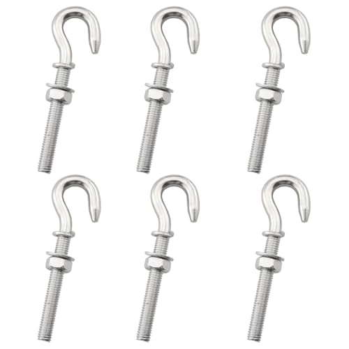 6PCS Stainless Steel M8 Threaded Loop Hook with Washer Nut Eyelet Bolt ...