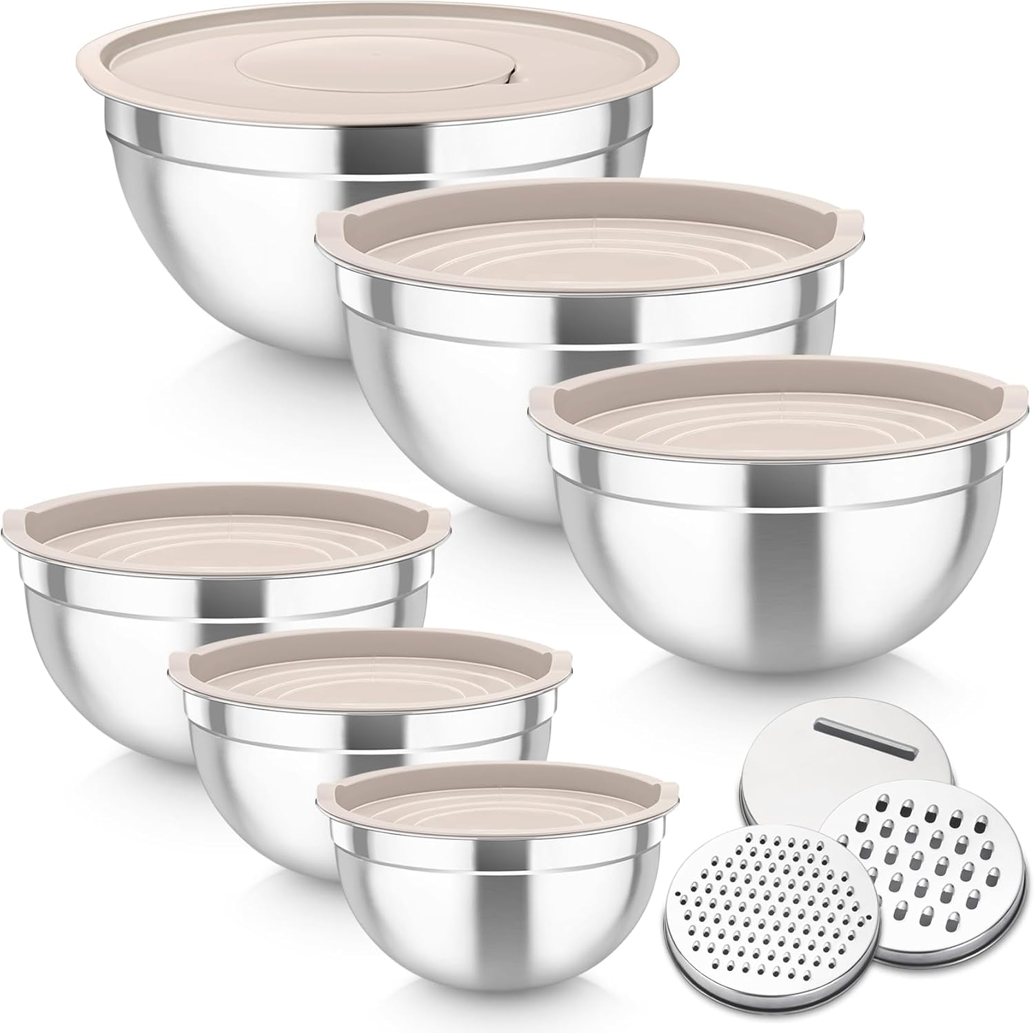 , 6PCS Stainless Steel Nesting Mixing Salad Bowl with Lids & 3 Grater ...