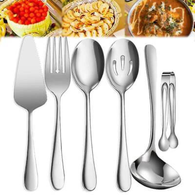 6PCS Stainless Steel Serving Utensils, Large Serving Spoons Slotted ...