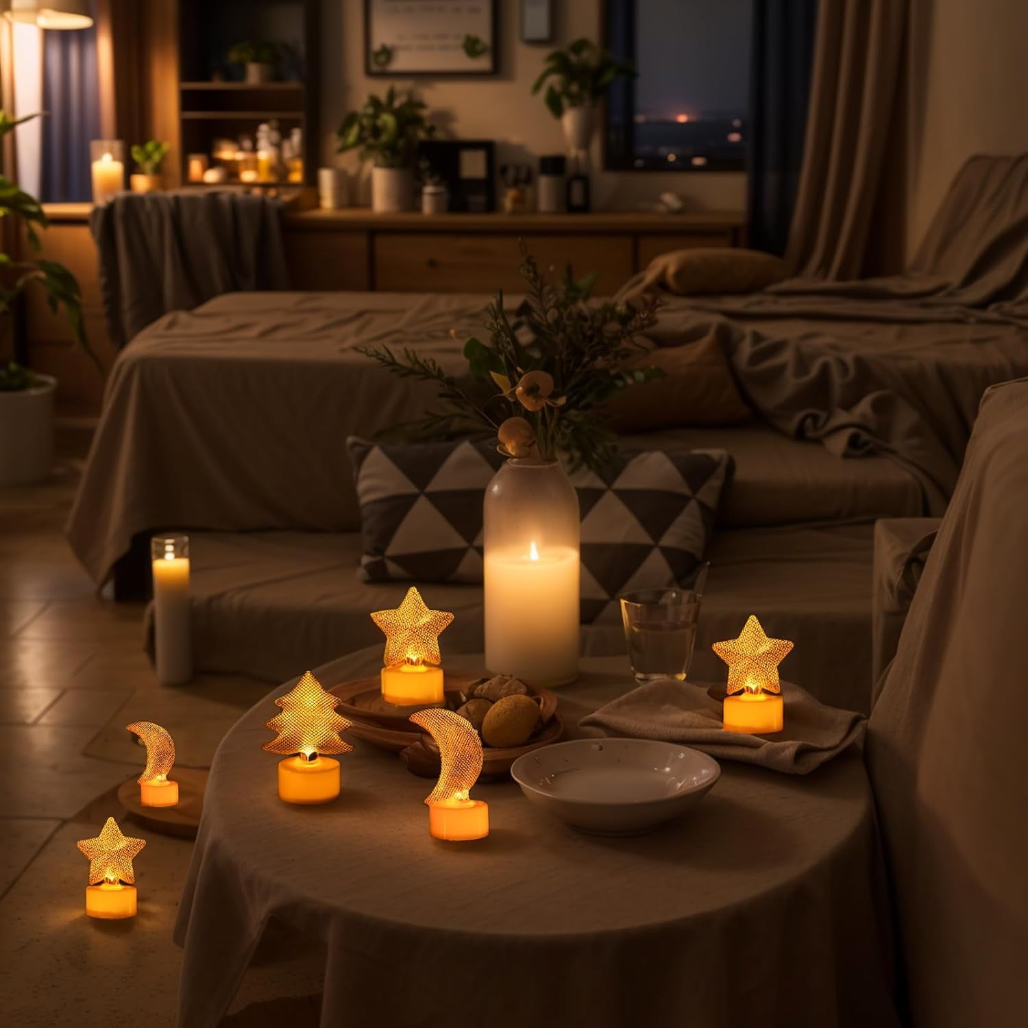 6PCS Star Tea Lights Candles(Ironwork), LED Flameless Candles Battery ...